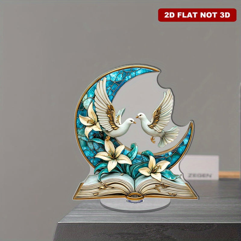 Rotating acrylic display featuring doves of peace flying over a ...