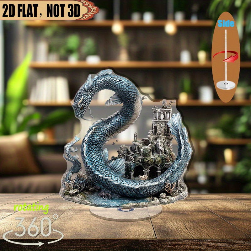 Rotating acrylic display featuring an elegant sea serpent amidst ...