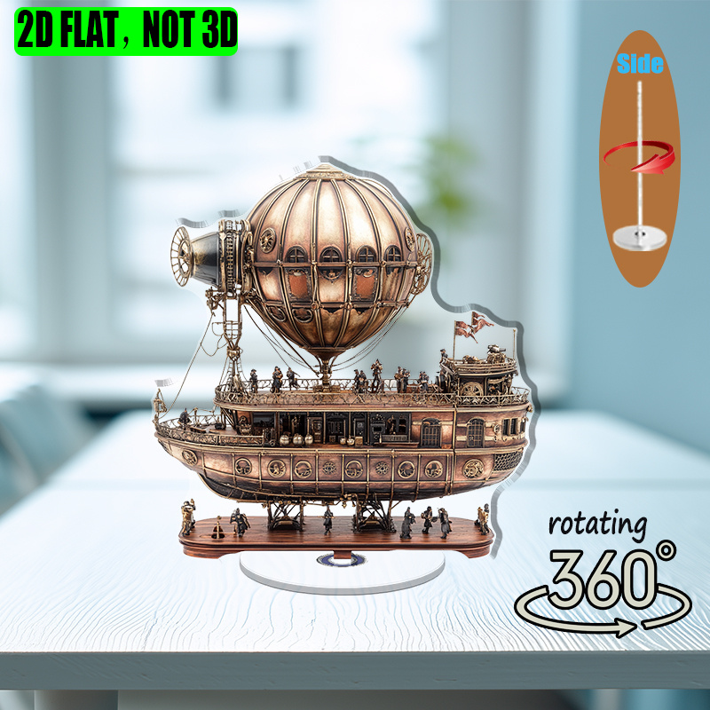 Rotating acrylic display featuring an elegant steampunk airship with ...