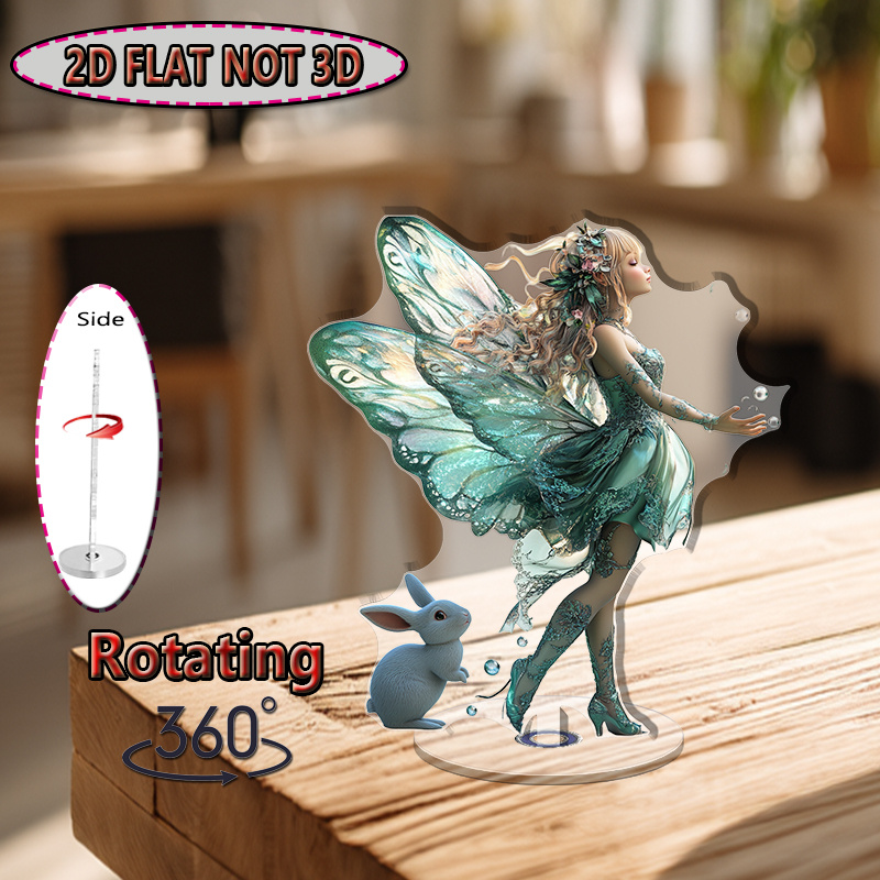 Rotating acrylic display featuring an enchanting pixie girl with teal ...