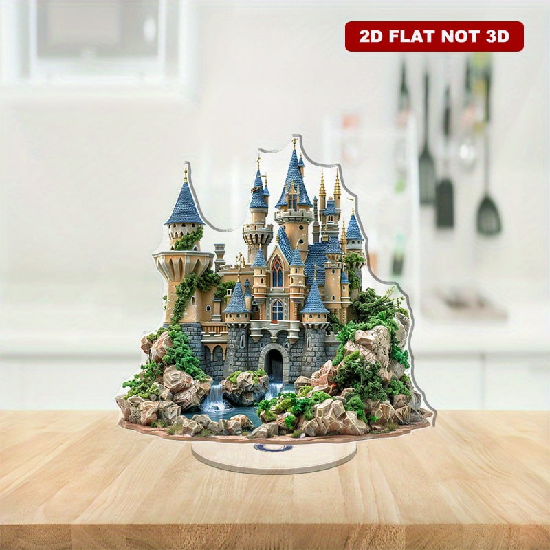 Rotating acrylic display featuring a fairy-tale-style castle with light ...