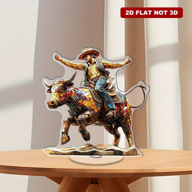 Rotating acrylic display featuring a fearless cowboy on a mechanical ...
