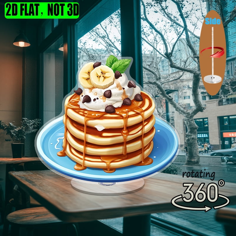 Rotating acrylic display featuring fluffy golden-brown pancakes with ...