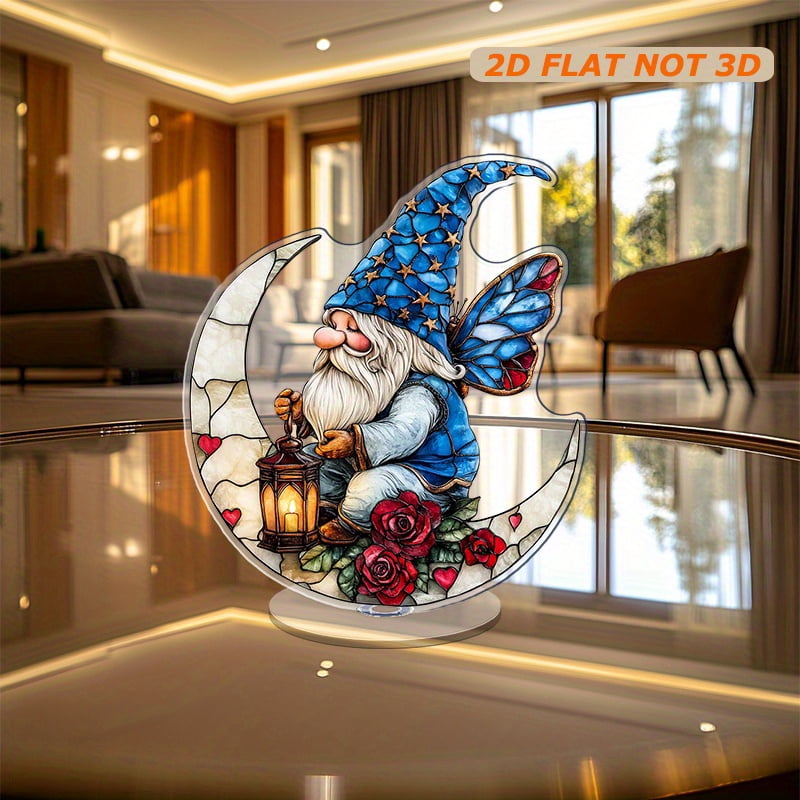 Rotating acrylic display featuring a full-body gnome with blue ...