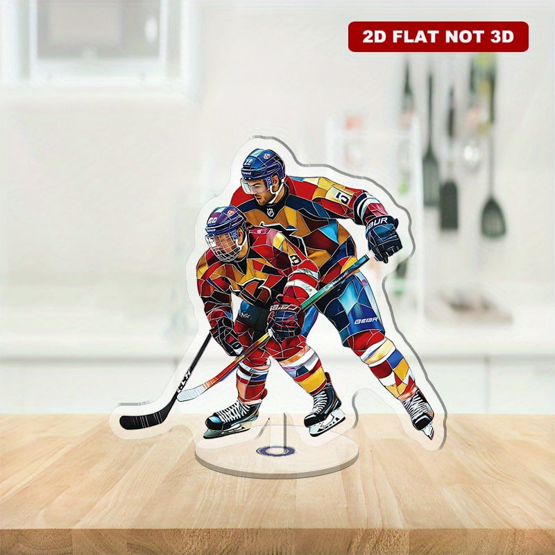 Rotating acrylic display featuring a hockey player checking an opponent ...