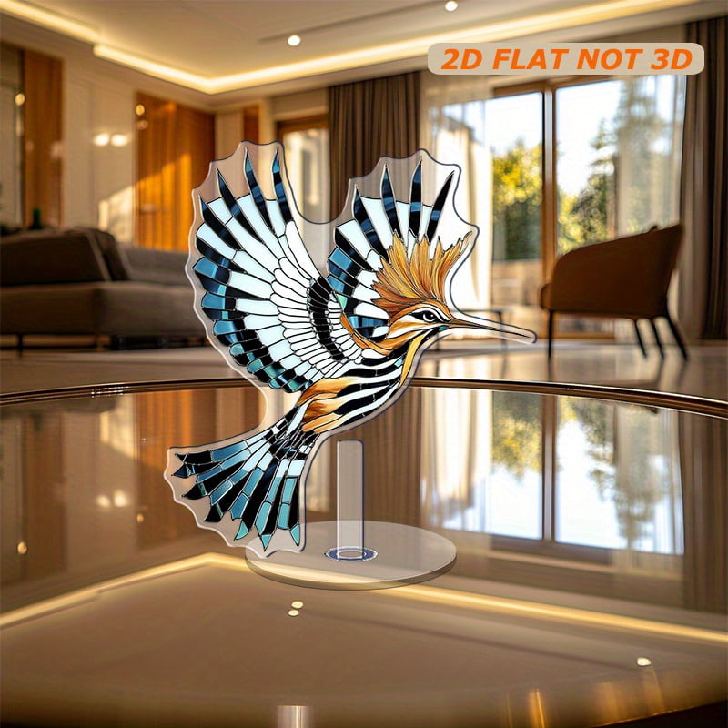Rotating acrylic display featuring a hoopoe bird soaring in a blue sky ...