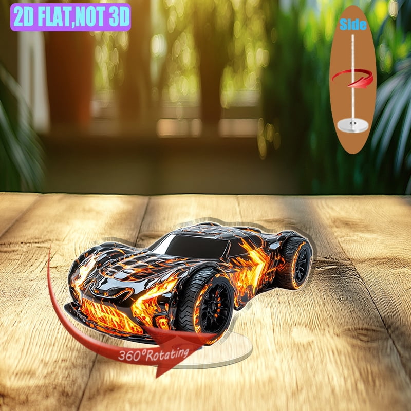 Rotating acrylic display featuring a hyper-realistic racing car with ...