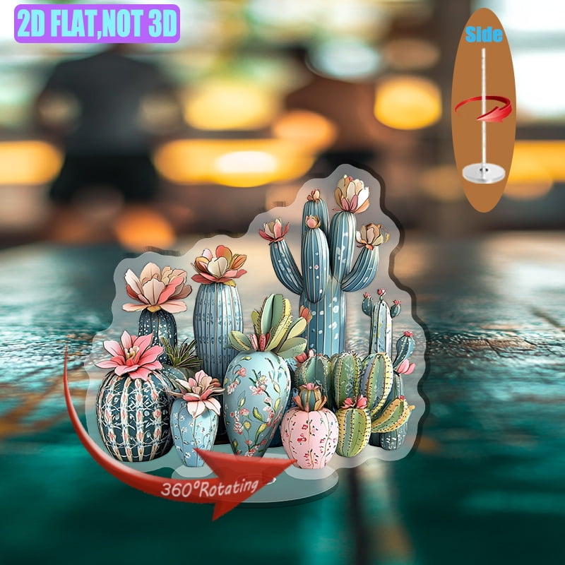 Rotating acrylic display featuring intricately designed porcelain cacti ...