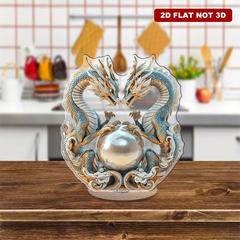 Rotating acrylic display featuring intricately detailed twin dragons ...