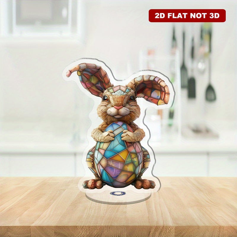 Rotating acrylic display featuring a joyful bunny holding an Easter egg ...