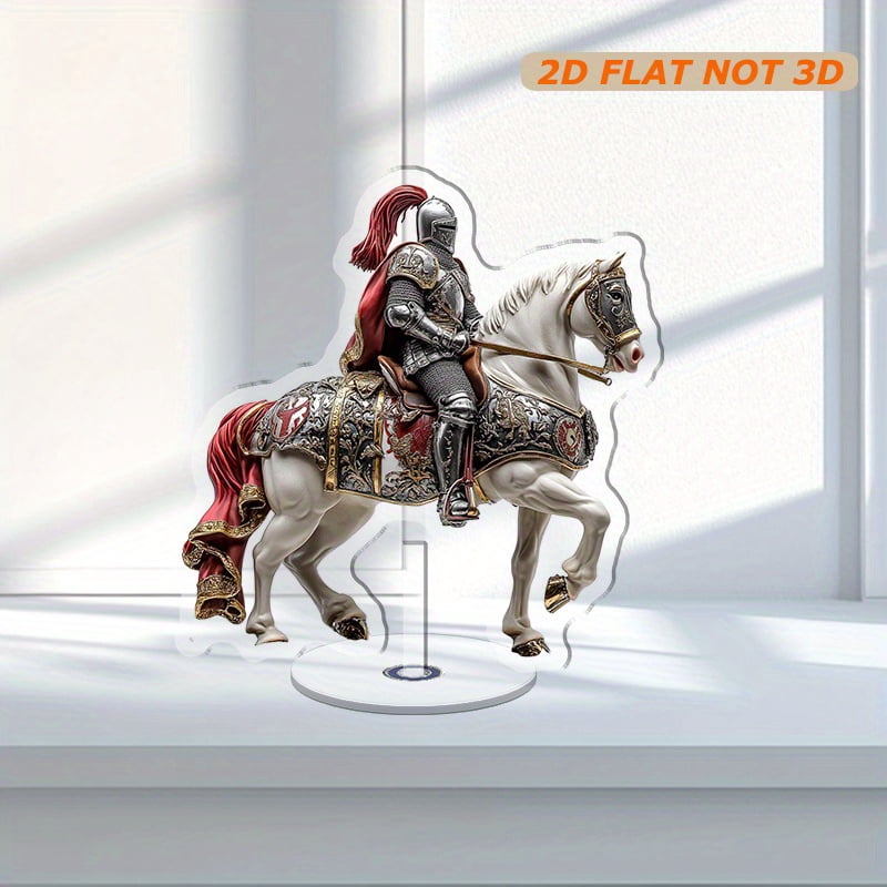 Rotating acrylic display featuring a knight in armor on a white horse ...
