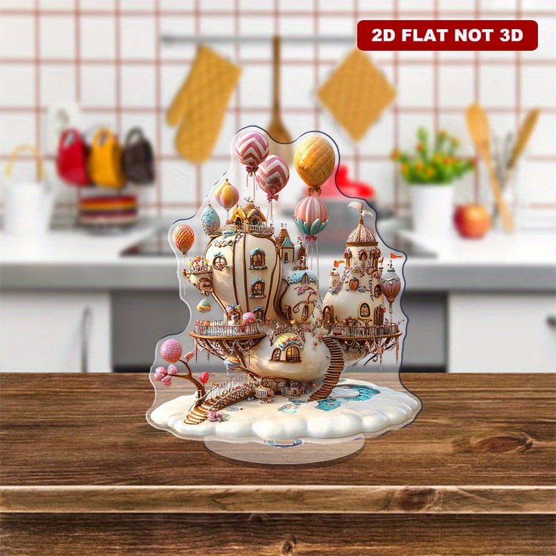Rotating acrylic display featuring a magical sugar and chocolate airship in a colorful ...