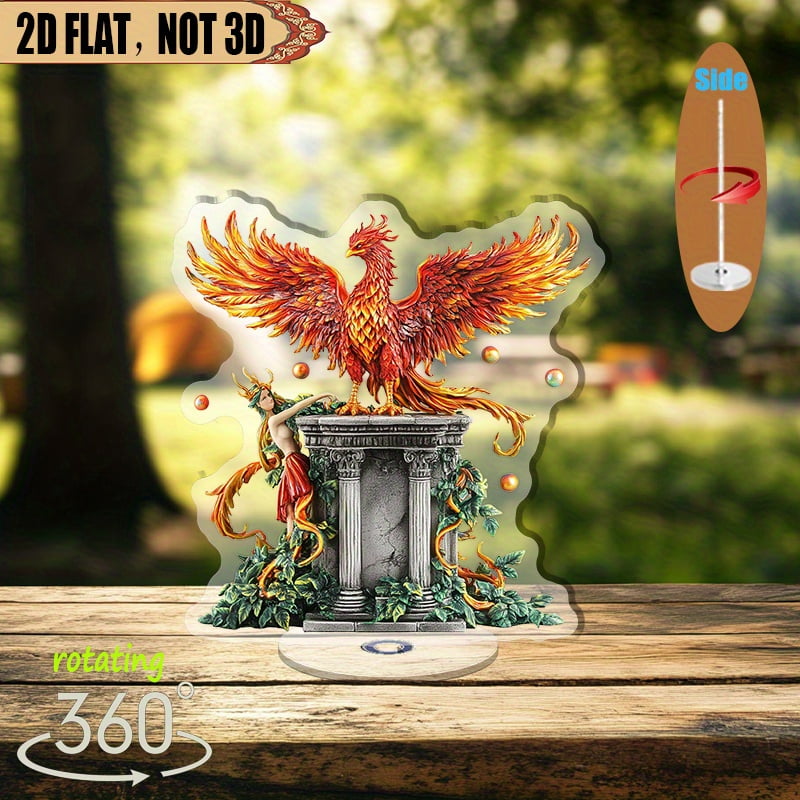 Rotating acrylic display featuring a mythical phoenix atop an ancient ...