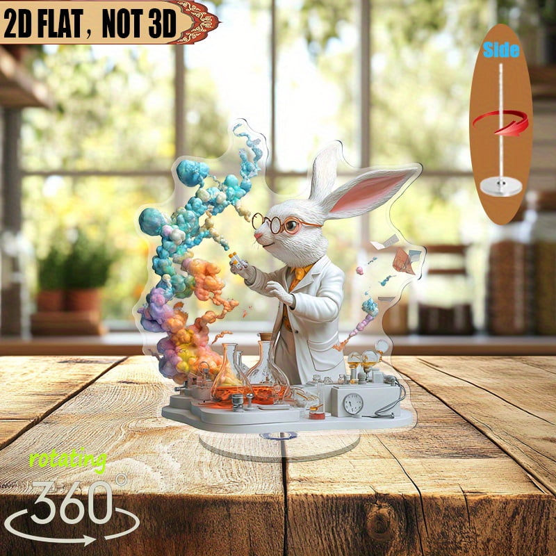 Rotating acrylic display featuring a rabbit in a lab coat with a ...