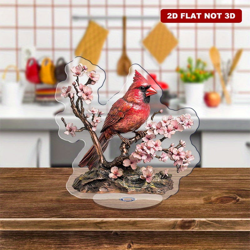 Rotating acrylic display featuring a realistic copper cardinal atop a ...