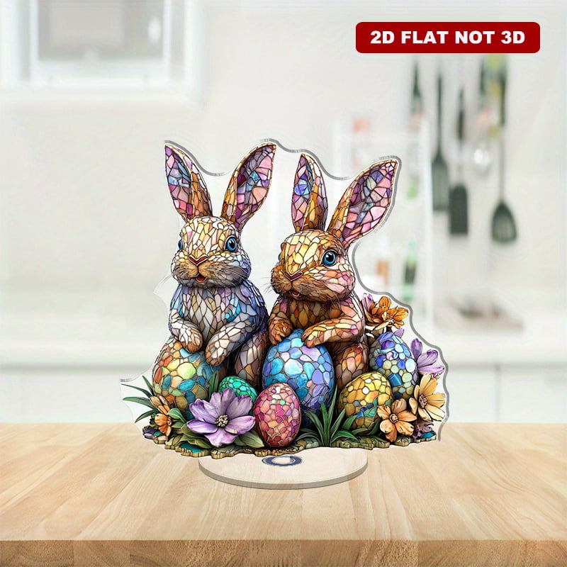 Rotating acrylic display featuring realistic rabbits, colorful eggs ...