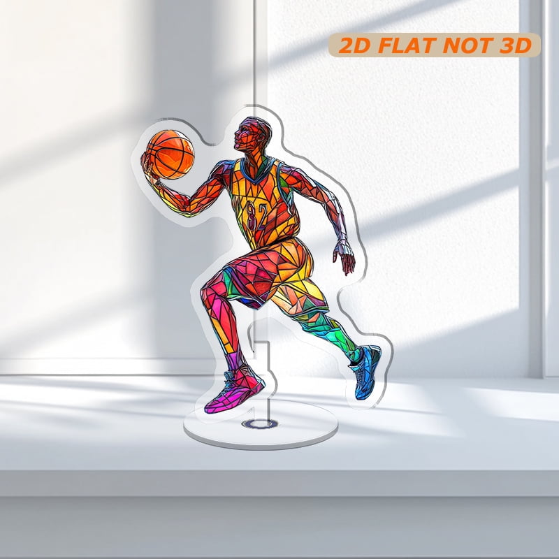 Rotating acrylic display featuring a realistic stained glass basketball ...