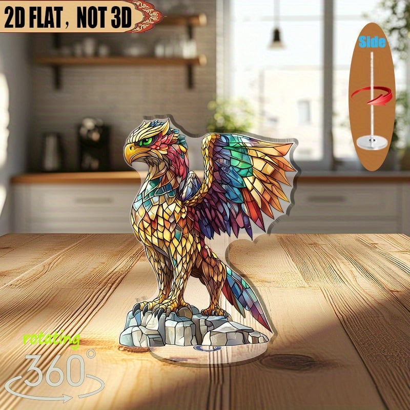 Rotating acrylic display featuring a regal griffin statue with piercing ...