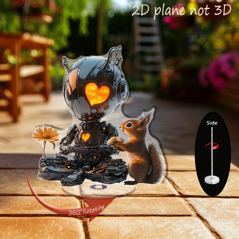 Rotating acrylic display featuring a serene tiny robot monk with a ...