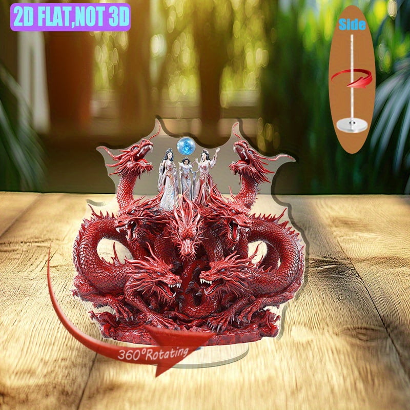 Rotating acrylic display featuring seven fierce dragons with glowing ...