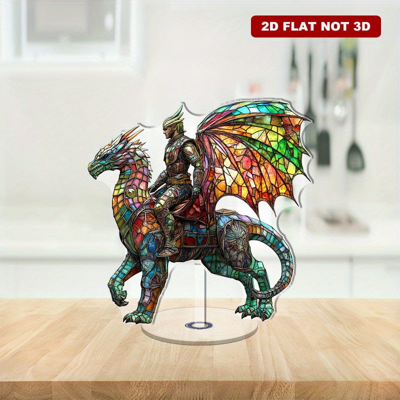Rotating acrylic display featuring a stained glass dragon rider in ...