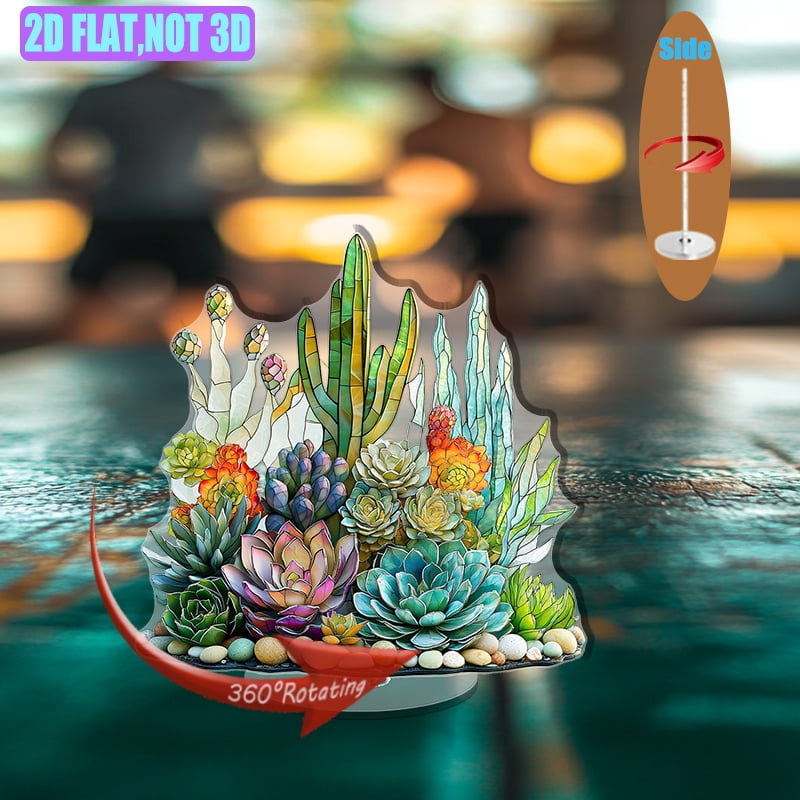 Rotating acrylic display featuring stained glass succulents and cacti ...