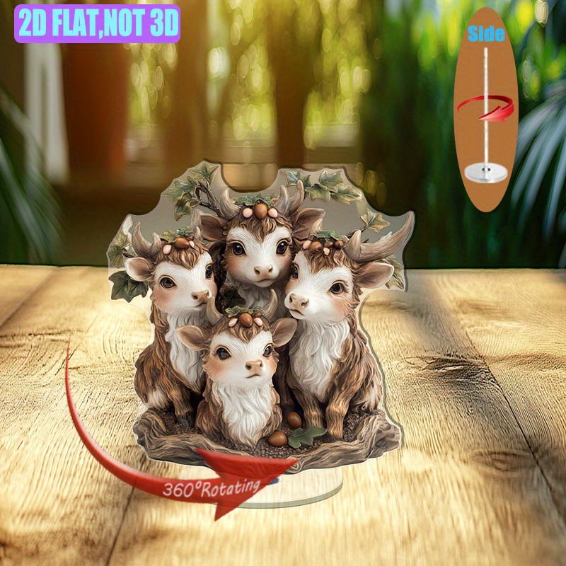 Rotating acrylic display featuring three adorable calves with fuzzy ...