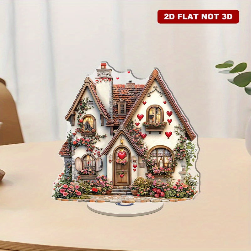 Rotating acrylic display featuring three charming cottages with hearts ...