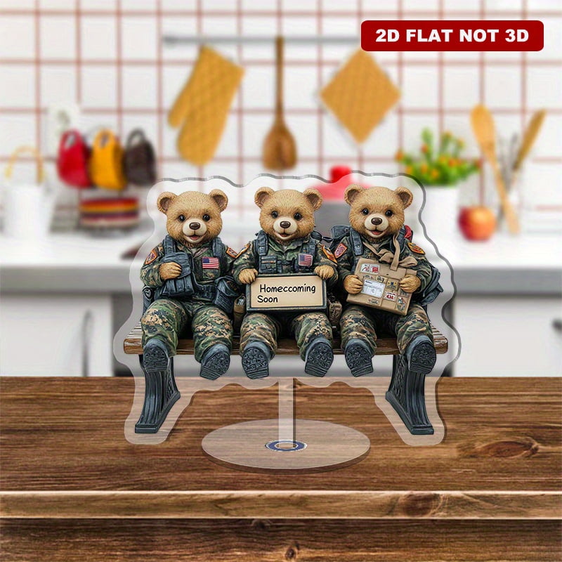 Rotating acrylic display featuring three military bears with care ...