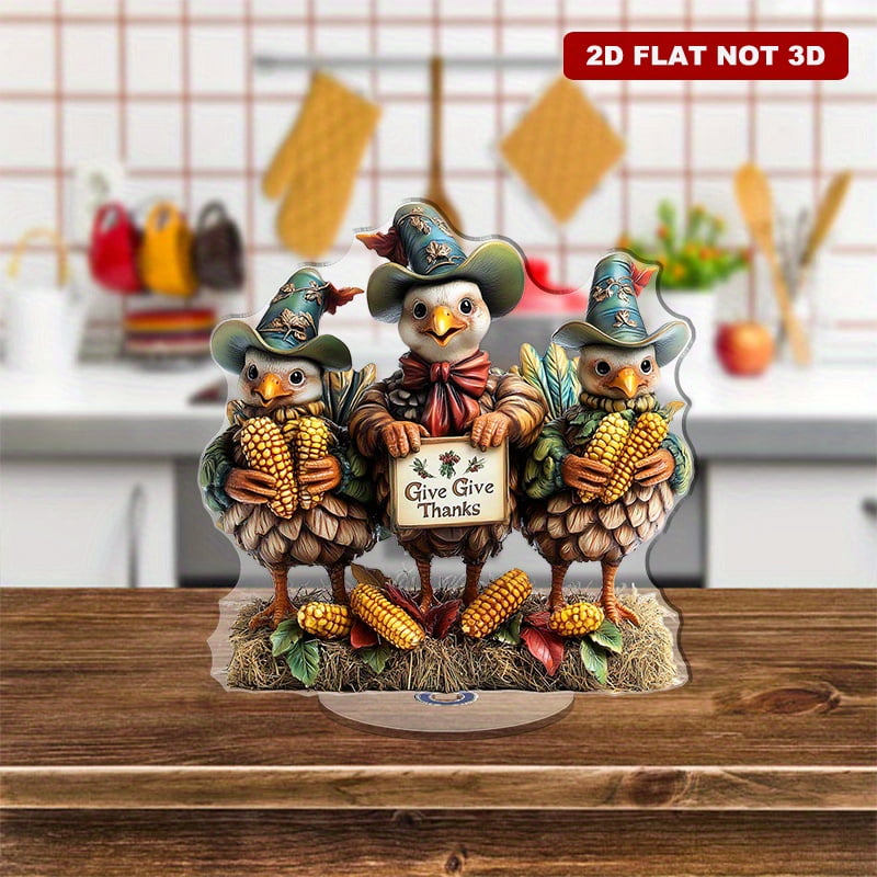 Rotating acrylic display featuring three turkeys in pilgrim hats ...