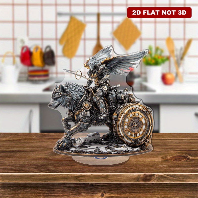 Rotating acrylic display featuring a time agent with hourglass wings on ...