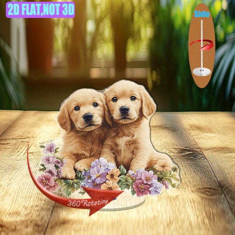Rotating acrylic display featuring two golden retriever puppies ...