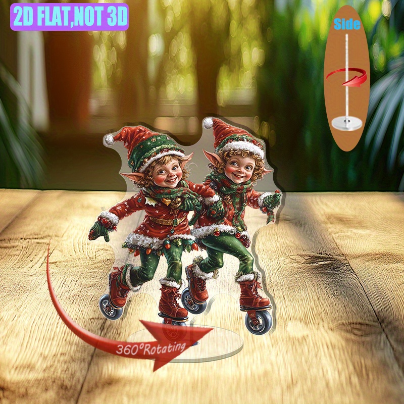 Rotating acrylic display featuring two highly detailed Christmas elves ...