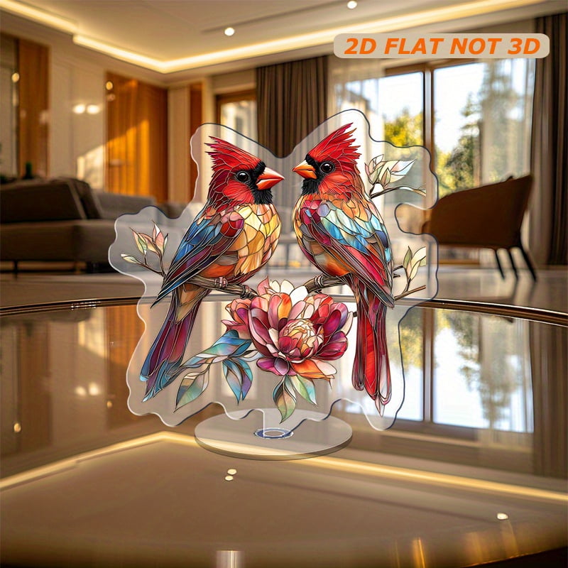 Rotating acrylic display featuring two stunning cardinals on a flower ...