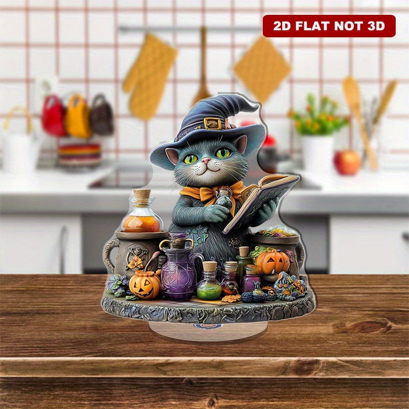Rotating acrylic display featuring an ultra-realistic witch's cat with ...
