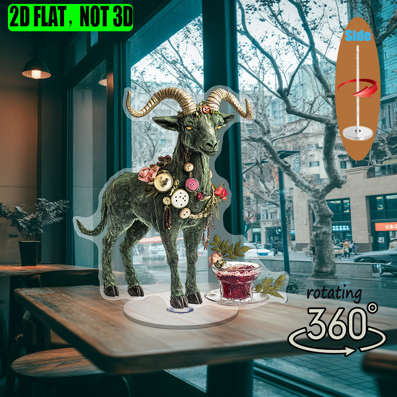 Rotating acrylic display featuring a velvet goat figurine with jade ...