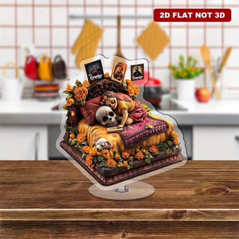 Rotating acrylic display featuring a vibrant Día de los Muertos altar ...