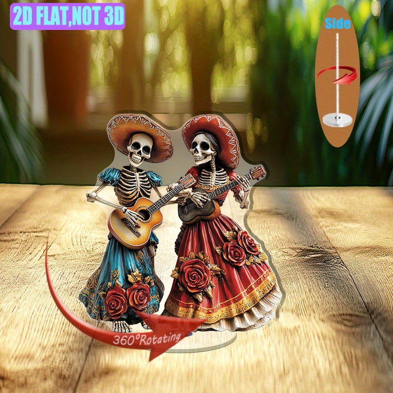 Rotating acrylic display featuring vibrant Mexican skeleton duo in ...