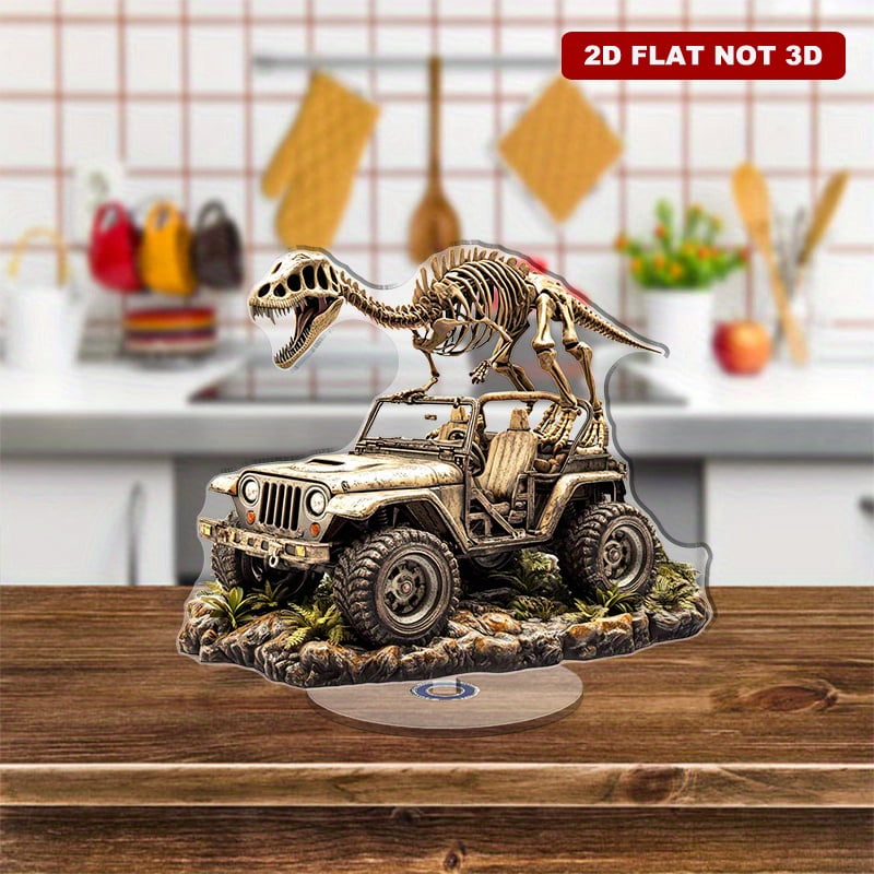 Rotating acrylic display featuring a vibrant dinosaur skeleton with ...