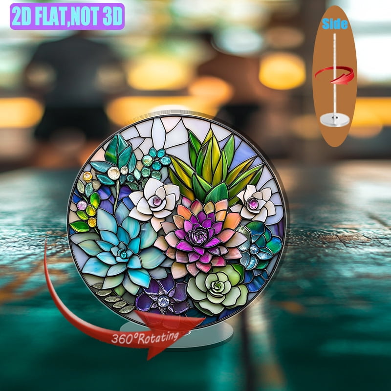 Rotating acrylic display featuring vibrant gemstone succulents with ...