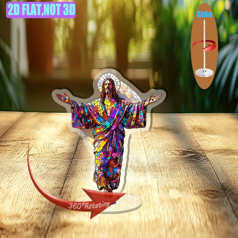 Rotating acrylic display featuring vibrant stained glass Jesus Christ ...