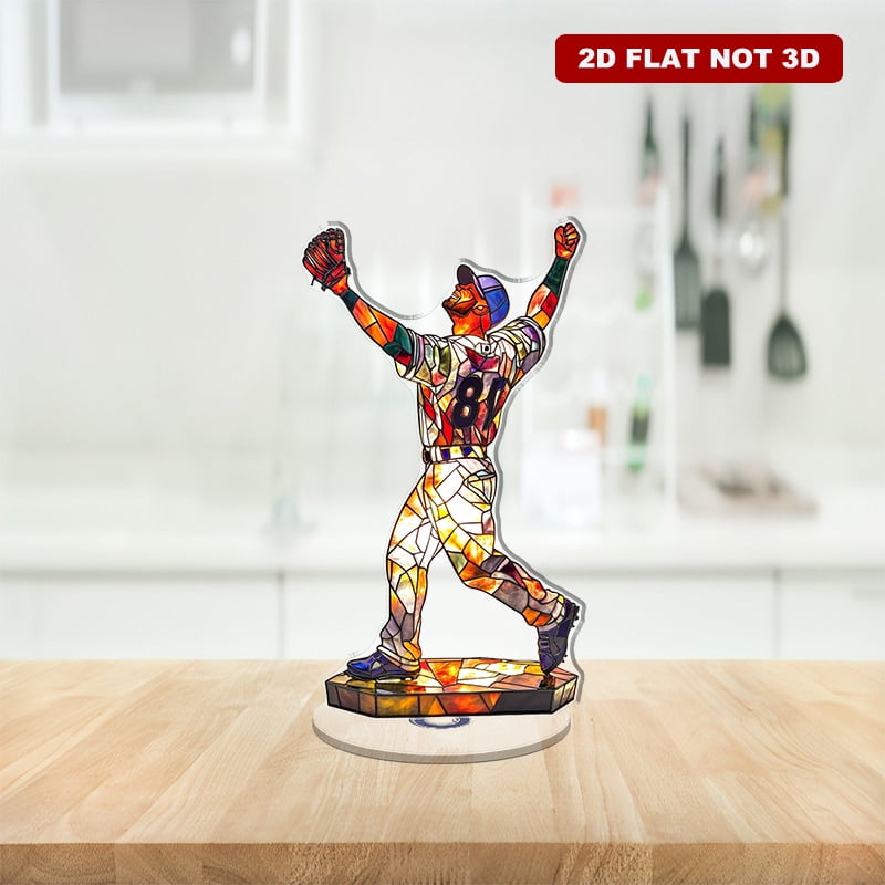 Rotating acrylic display featuring a vibrant stained glass baseball ...