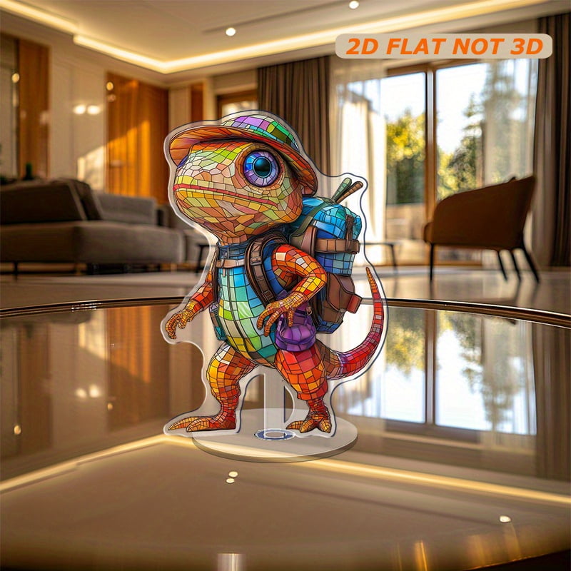 Rotating acrylic display featuring a vibrant stained glass lizard ...