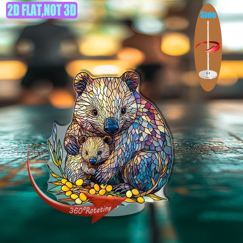 Rotating acrylic display featuring vibrant stained glass wombat and ...