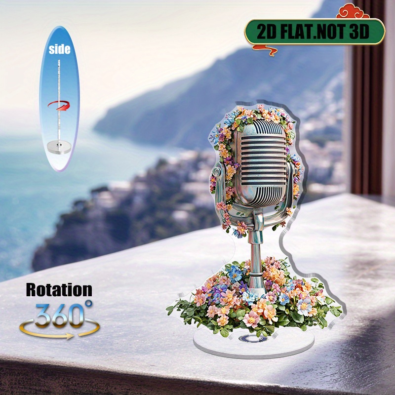 Rotating acrylic display featuring a vintage microphone surrounded by ...