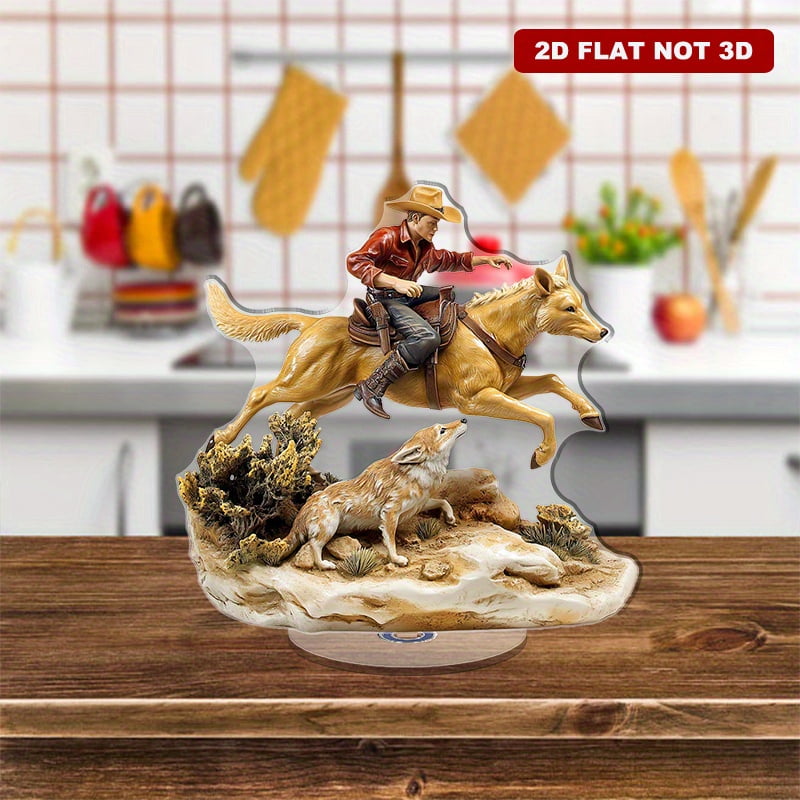Rotating acrylic display featuring a vivid cowboy sheriff chasing a ...