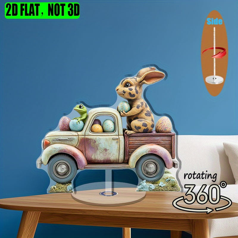 Rotating acrylic display featuring a whimsical rabbit with an Easter ...