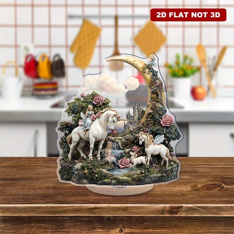 Rotating acrylic display featuring whimsical unicorns, fairies, a ...