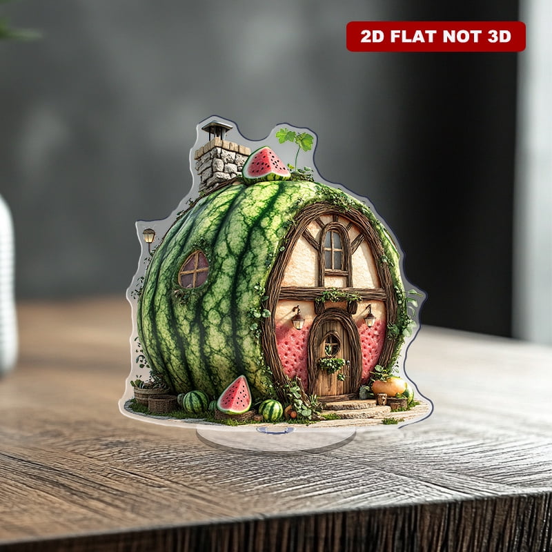 Rotating acrylic display featuring a whimsical watermelon-shaped cabin ...