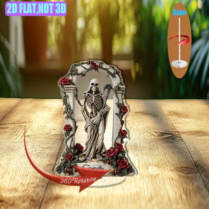 Rotating acrylic display of a ghostly marble Reaper statue intricately ...